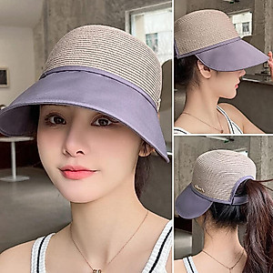 Women's Large Brim Sunscreen Hat for Beach Outing in Summer, Hats for Women UPF 50+ UV Sun Protective Beach Visor Hat (Khaki)