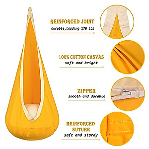Funny Game Kids Pod Swing Hanging Seat Child Hammock Chair Indoor and Outdoor Sensory Swings 100% Cotton Loading Capacity 170 lbs (Yellow)