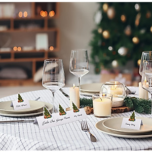 100 Pack Christmas Place Cards Holiday Seating Name Card Die Cut Xmas Tree Table Setting Folded Paper Tent Cards for Dinner Wedding Tables Placement Party Decorations 2" x 3.5"