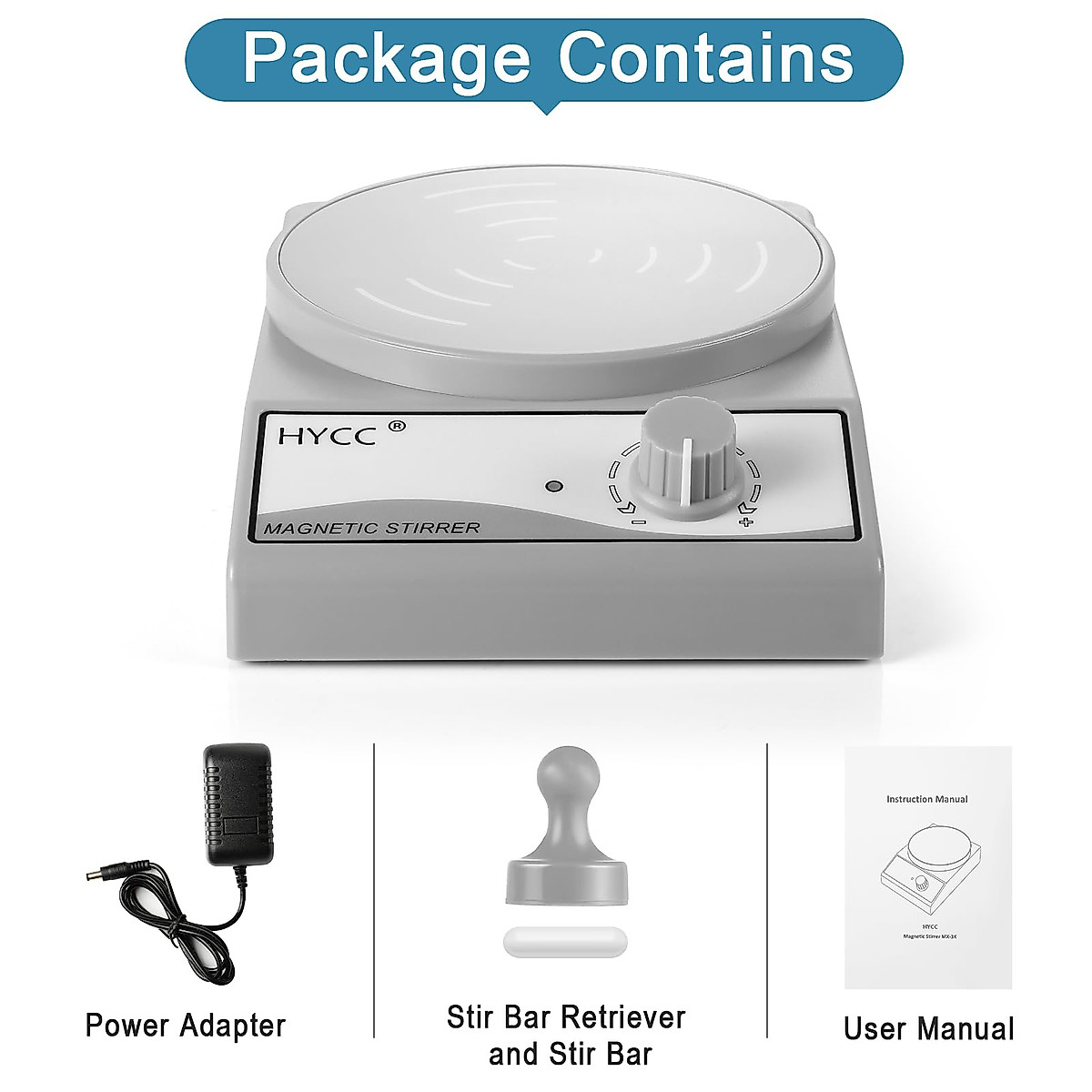 HYCC Laboratory Magnetic Stirrer with Magnetic Stirring bar and Stirring bar Retriever, 3000 RPM, max. Capacity: 3000ml
