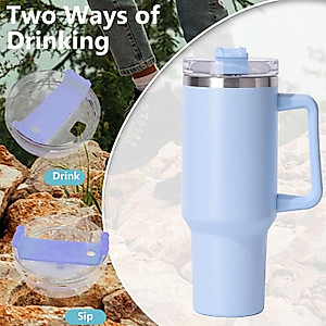 40 oz tumbler with handle, thermos cup with lid and straw, large metal sports kettle, hot stainless steel travel coffee cup (Sky Blue)