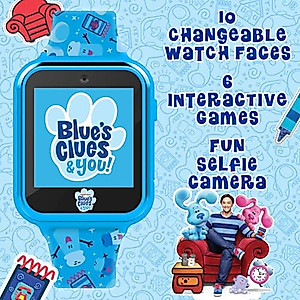Accutime Blue’s Clues & You! Kids Smart Watch - Interactive Touchscreen with Games, Selfie Camera, Step Tracker, Alarm, and Printed Silicone Strap - Fits Wrists 5.5" to 8.0"