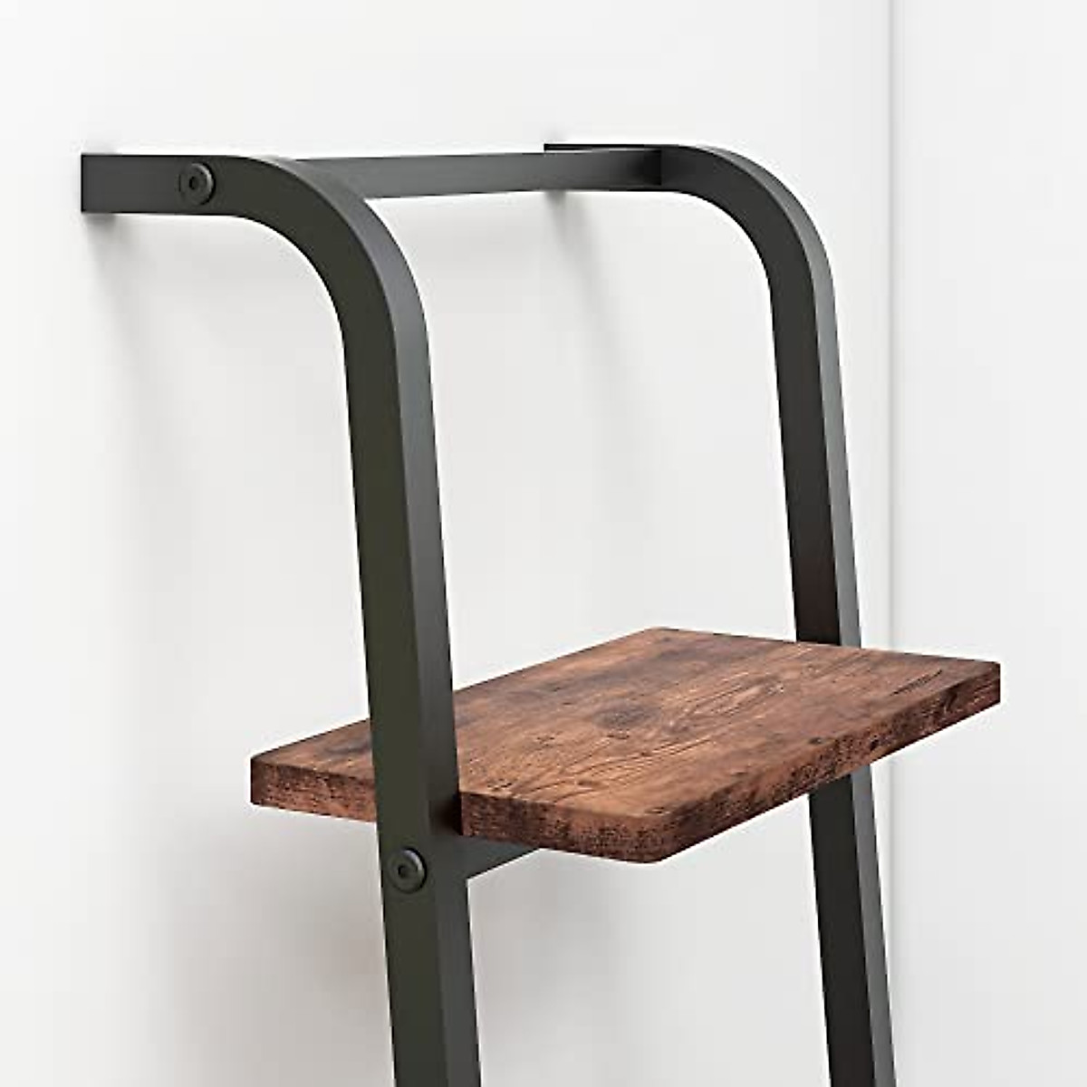 VERFARM 4-Tier Modern Ladder Shelf, Open Wall-Mounted Bookshelf with Stable Metal Frame, Storage Rack Shelves, Stand Bookcase for Home Office, Bedroom and Living Room, Black, Rustic Brown