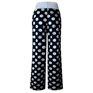AMiERY Womens High Waisted Pants Soft Stretch Sleep Polka Dot Juniors Pants Pajamas Bottoms Wide Leg Pants Joggers Lounge Palazzo Pants Black S