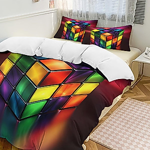 HotcoS Magic Cube ​Puzzle Comforter Set Queen 3 Pieces Bedding Set Lightweight Soft Bedding Comforter Sets for All Season with 1 Duvet Cover 86""x70"" 2 Pillow Shams 30'' X 20'', Style