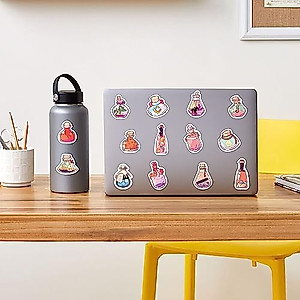Magic Potion Stickers, Cute Aesthetic Potion Bottle Stickers,100pcs Small Waterproof Vinyl Stickers for Water Bottle, Laptop, Scrapbook, Guitar, Skateboard, Luggage, Jaurney Cool Stickers for Kids Teens Girls (Bottles)