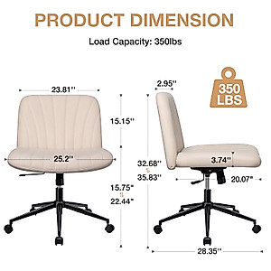 HOFFREE Criss Cross Chair Cross Legged Office Chair with Wheels Armless Chair Home Office Chair Ergonomic for Desk Fabric Beige