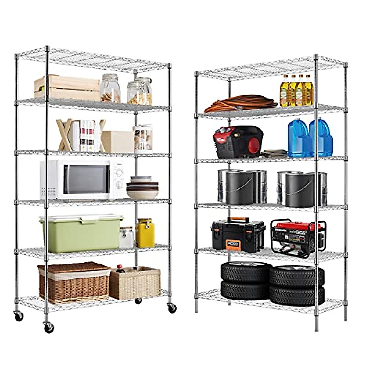 YYkokocat Wire Shelving Unit 2100LB Capacity Metal Shelves 82" H× 48L×18W 6 Tier Adjustable Storage Shelf w/Wheels Heavy Duty Shelves NSF Wire Rack Shelving for Kitchen Office Garage, Chrome…