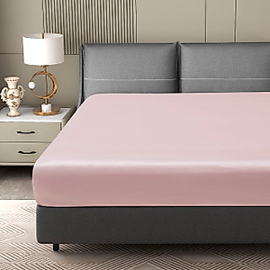 Counfeisly Twin Size Satin Fitted Sheet, Silky and Breathable Luxury Deep Pockets Fitted Sheet Only, Blush Pink