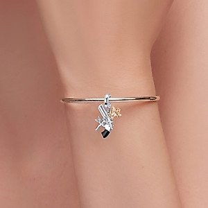 MUNDELL Authentic 925 Sterling Silver Pistol with Rose Charm for Original Silver Bracelet or Bangle Jewelry Make Pendants