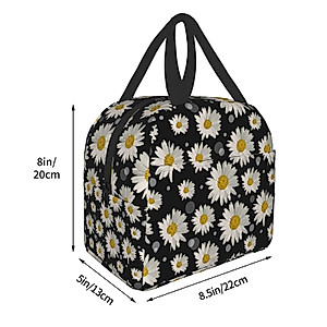 XIAOGUAISHOU White Daisy Flowers lunch Bag Insulated Cooler Tote Bags Box Reusable Meal Container for Women Office Picnic Work Beach One Size