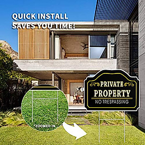 HISVISION Private Property No Trespassing Sign with Stakes 2 Pack, 12" x 9" No Trespassing Yard Sign, 5mm Corrugated Plastic Double Sided, UVresistance, Waterproof, Non-Fading, Easy to Install