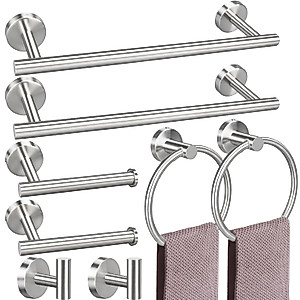 Toptowel Bathroom Towel Rack Set - 8 Pieces, Includes 2 Packs 23.6 inch Towel Bar, Hooks, Rings, Toilet Paper Holder - Brushed Nickel