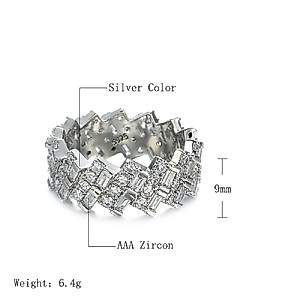 hsiyyecg Fashion Round and Baguette Cut Silver Plated Cubic Zirconia Wedding Band Eternity Bands Ring for Men Women Size10, 9, 8, 7, 6 (US Size 6)