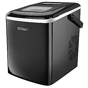 BOSALY Ice Maker Machine, 26lbs 24h Ice Cube Maker, Electric Ice Maker Portable with Ice Scoop and Basket, Perfect for Home/Kitchen/Office/Bar, Black