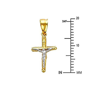 14k REAL Two Tone Gold Religious Jesus Crucifix Cross Charm Pendant
