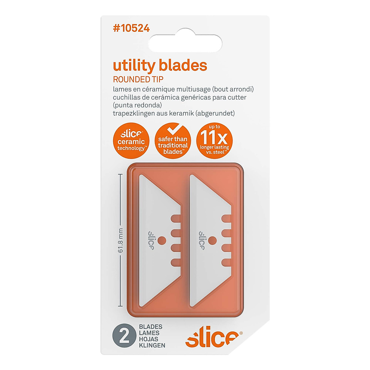 Slice 10524 Ceramic Utility Blades (Rounded-Tip), Finger-Friendly, Safe to Touch, Strong, Durable, Last 11 Times Longer Than Metal, Multiple Tool Compatibility (12 Blades)