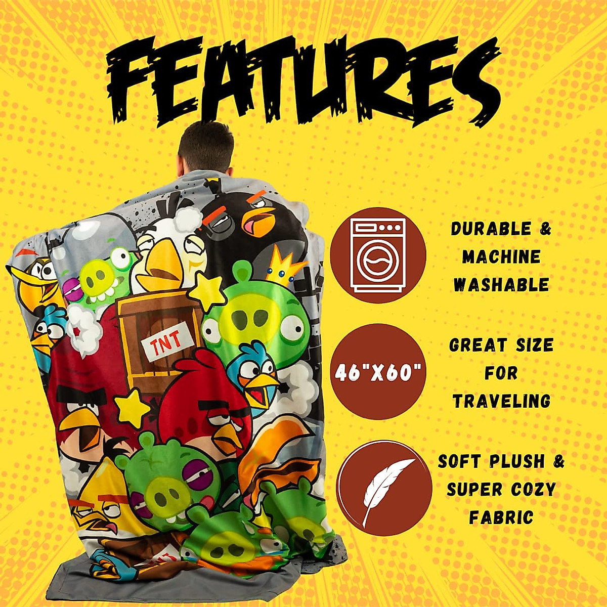 Franco Angry Birds Kids Bedding Super Soft Micro Raschel Throw, 46 in x 60 in, (Official Licensed Product)