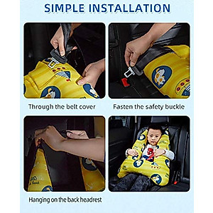 Kids Car Pillow with Head and Neck Support | Adjustable with Seatbelt | Soft and Snug Car Headrest Pillow | Best for Children When Traveling - Black Suede