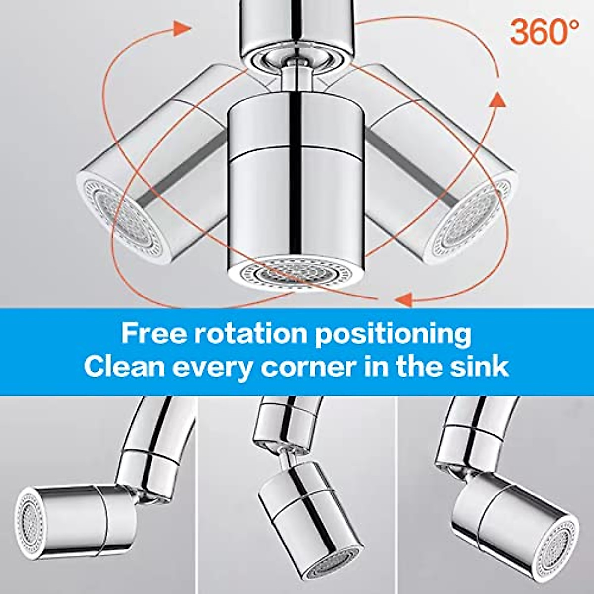 HotMax 360° Swivel Faucet, Dual-mode Faucet Aerator, Kitchen Sink Aerator, Multi-functional Robotic Arm Faucet, Faucet Extension Replacement Part for Kitchen, Bathroom (1pack)
