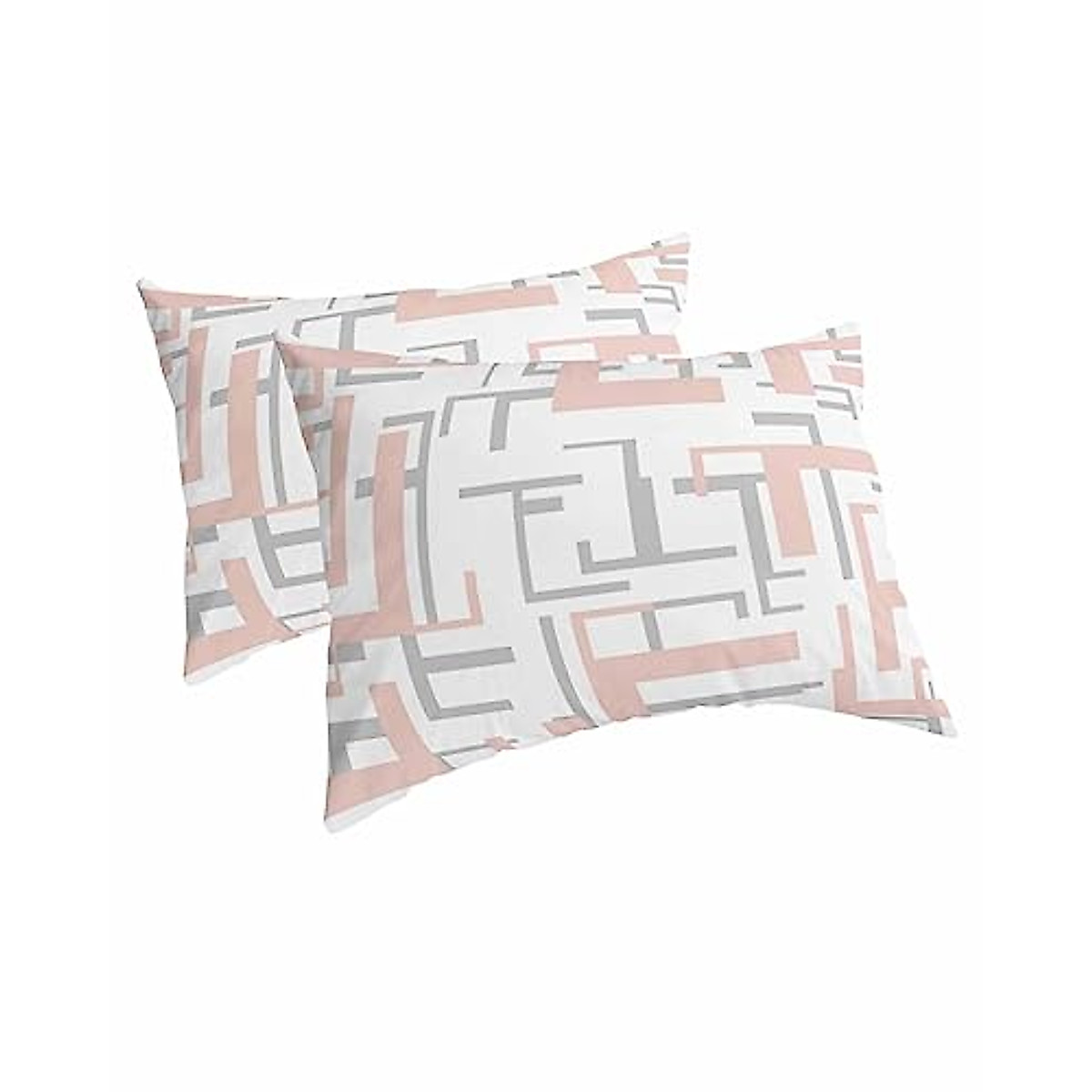 Edwiinsa Pink Grey Pillow Covers Standard Size Set of 2 Bed Pillow, Modern Geometric Abstract Art Aesthetics Plush Soft Comfort for Hair/Skin Cooling Pillowcases with Envelop Closure 20''x26''
