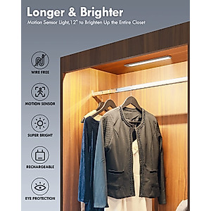 BLS LED Closet Lights, 52LED Motion Sensor Light Indoor, Under Cabinet Lights Rechargeable USB-C Under Cabinet Lighting, 1800mah Battery Operated Lights Wireless Magnetic Light for Kitchen Night Stair