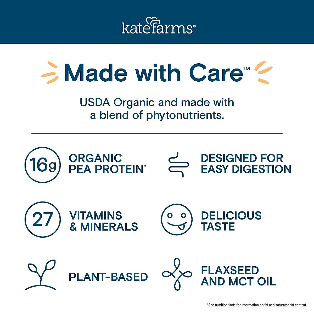 KATE FARMS Organic Plant Based Nutrition Shake, Vanilla, 16g protein, 27 Vitamins and Minerals, Meal Replacement, Protein Shake, Gluten Free, Non-GMO, 11 oz (12 Pack)