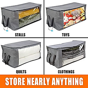 Casaphoria 4pcs Large Capacity Thick Fabric Clothes Storage Bag for Organizing Bedroom,90L Reinforced Handles Foldable Blanket Zipper Container,Closet Storage Baskets Stackable for Wardrobe,Dustproof