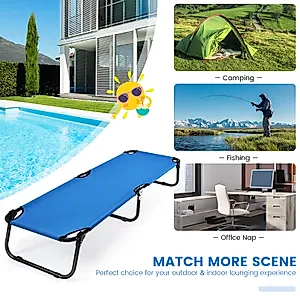 Goplus Folding Camping Cot, Heavy Duty Collapsible Foldable Camping Bed for Adults Kids with Non-Slip Foot Pad, Indoor Outdoor Portable Sleeping Cot for Hiking, Camping, Fishing (Blue)