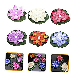 OSALADI 6pcs Ornaments Light Temple Lily Flowers Lights Wishing Ornament Pad for Electronic Lamp Candle Decorations Aquarium Flower Garden Pool Decor Flameless Fish Decoration Floating