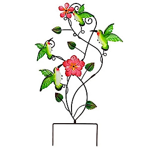 Juegoal 28 Inch Hummingbirds Garden Stake Decor, Colorful Look & Personalities Flowers Metal Wall Art Spring Decoration, Yard Outdoor Lawn Pathway Patio Ornaments