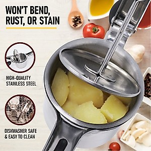 Cook Army Potato Ricer Stainless Steel Professional – 15 Oz Ricer Kitchen Tool With 3 Interchangeable Discs & Non Slip Handle – Mashed Potatoes Ricer & 3 in 1 Veggie Potato Peeler Knife Gadget