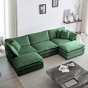 111.5" Oversized 3-Seater Soft Chenille Sofa, Modular Sectional Sofa Cloud Couch for Living Room, Modern Deep Seat 3 Seat Large Couches (Green, 3 Seat)