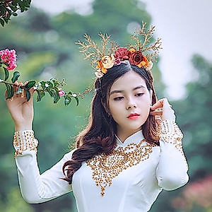 Amosfun Christmas Reindeer Antlers Headband Deer Antlers Ears Flower Hair Hoop Hair Band Holiday Headdress Hair Accessories for Christmas Party Supplies