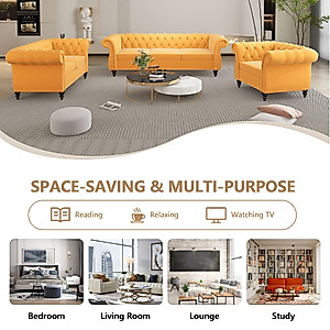 QHITTY Accent Large Sofa, Chesterfield Couch 3 Seater Modern Velvet Couch Upholstered Sofa with Tufted Back for Living Room Furniture (Mango)