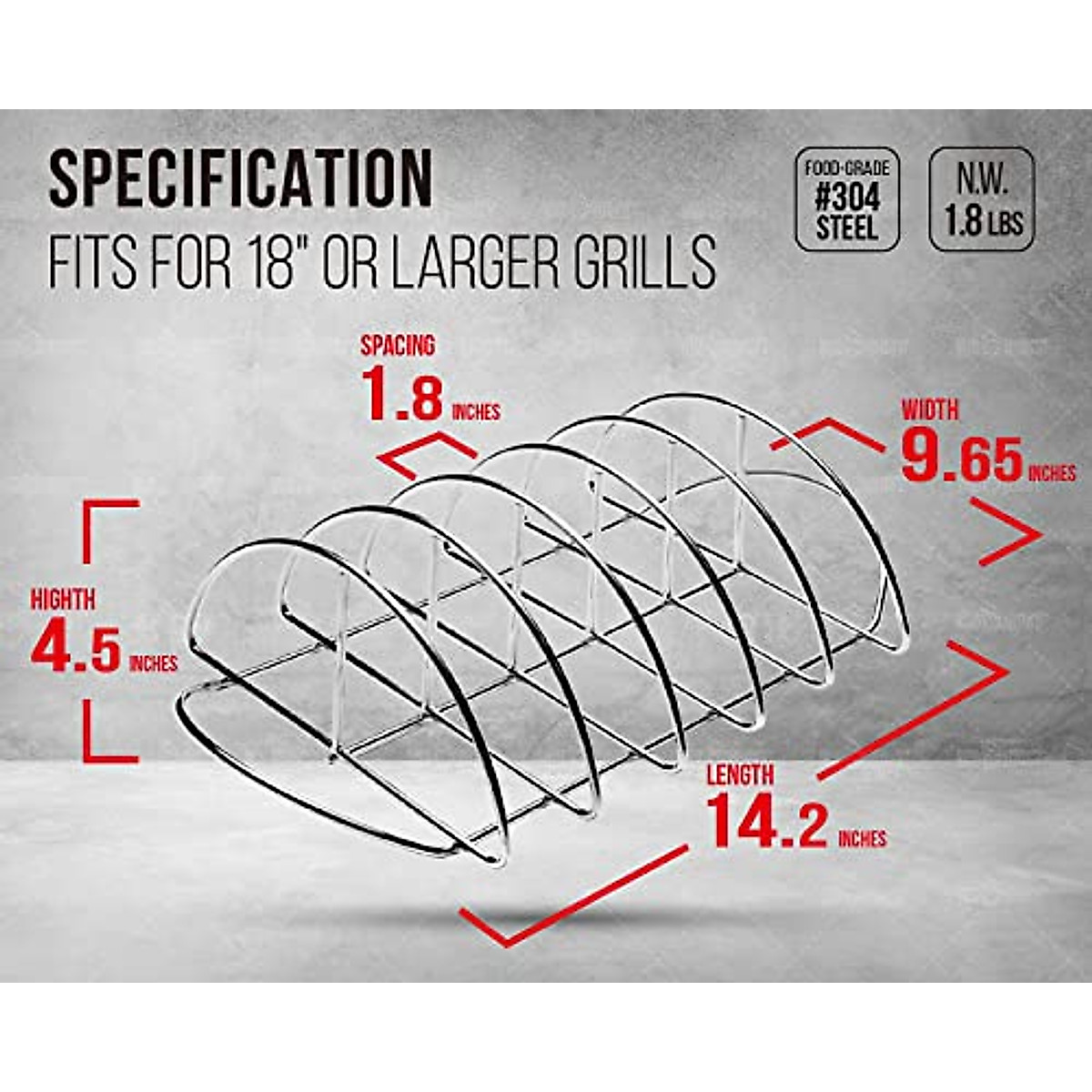 BBQ Rib Racks for Smoking, Classic Joe, BGE Grill Expander Rack Accessories - Optimizes Grilling Space, Standing Roast Rack Allows for more Even Cooking, Works with 18" or Larger Size Grill, Stainless