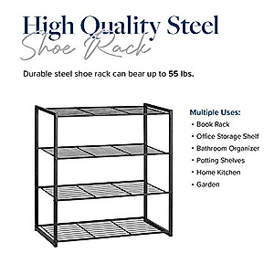 Titan Mall Shoe Organizer Free Standing Shoe Rack 4-Tier Shoe Rack Black Metal Shoe Rack 25 Inch Wide Shoe Tower Shelf Storage