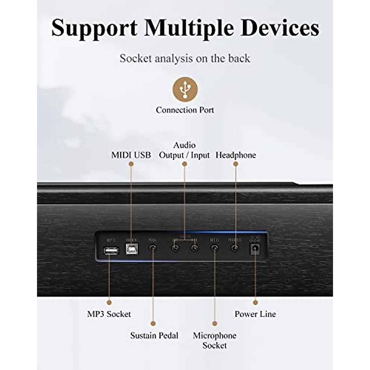 Keyboard Piano, Eastar 61 Key Keyboard for Beginners/Professional, Full Size Electric Piano, Classic Wooden Digital Keyboard with Sustain Pedal & Music Stand, Supports MP3/USB/Audio/Mic/Headphones