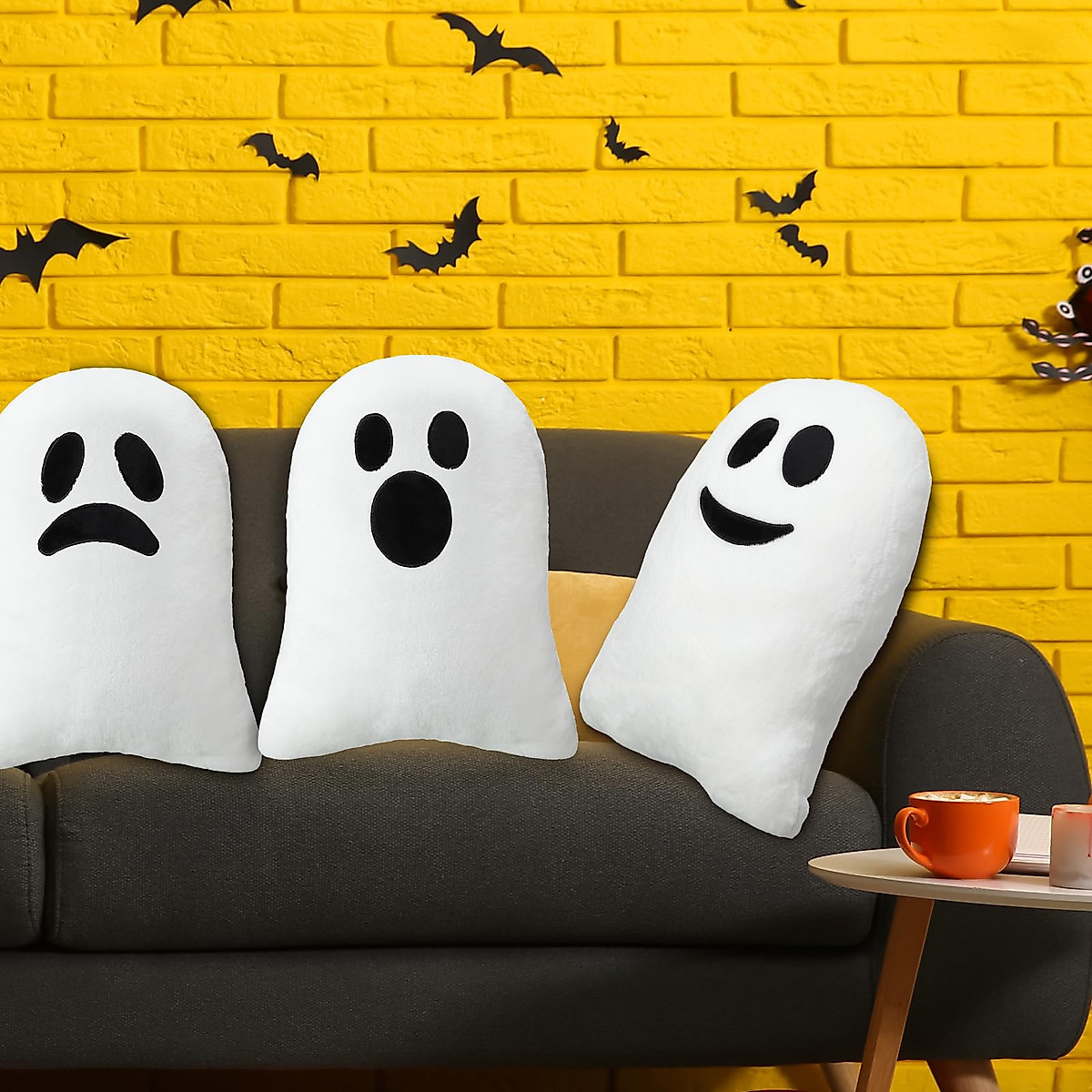 Tradder 3 Pcs Halloween Pillows Cute Ghost Shaped Pillow Halloween Decorative Throw Pillow 15.7'' Stuffed Ghost Fluffy Plush Pillow Soft Cute Throw Pillow for Halloween Home Party Decor Gift (Funny)