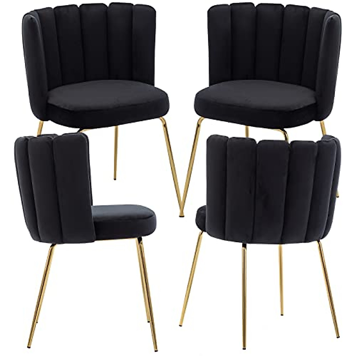 ZHENGHAO Black Dining Chairs Set of 4 Velvet Gold Accent Chairs with Curved Back Mid Century Modern Chairs Upholstered Side Chair for Living Room Dinner Bedroom, Black