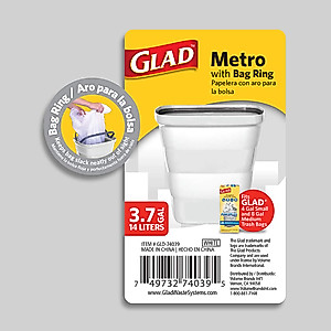 Glad Metro Plastic Waste Bin – 14L, Rectangle with Bag Ring, White