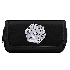 D20 Dice Pencil Case with Two Large Compartments Pocket Big Capacity Storage Pouch Pencil Bag for School Teen Adult