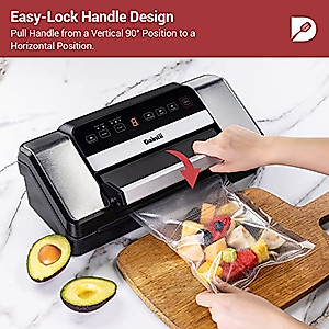 Daintii Deluxe Food Vacuum Sealer Machine, 85Kpa High Performance Vacuum Sealing System with Easy-lock Handle, Built-in Storage & Bag Cutter, Included Starter Kit, Safety Certified, Stainless Steel