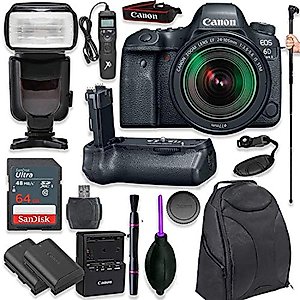 Canon EOS 6D Mark II DSLR with EF 24-105mm f/3.5-5.6 is STM Lens with Pro Camera Battery Grip, Professional TTL Flash, Deluxe Backpack, Spare LP-E6 Battery (17 Items)