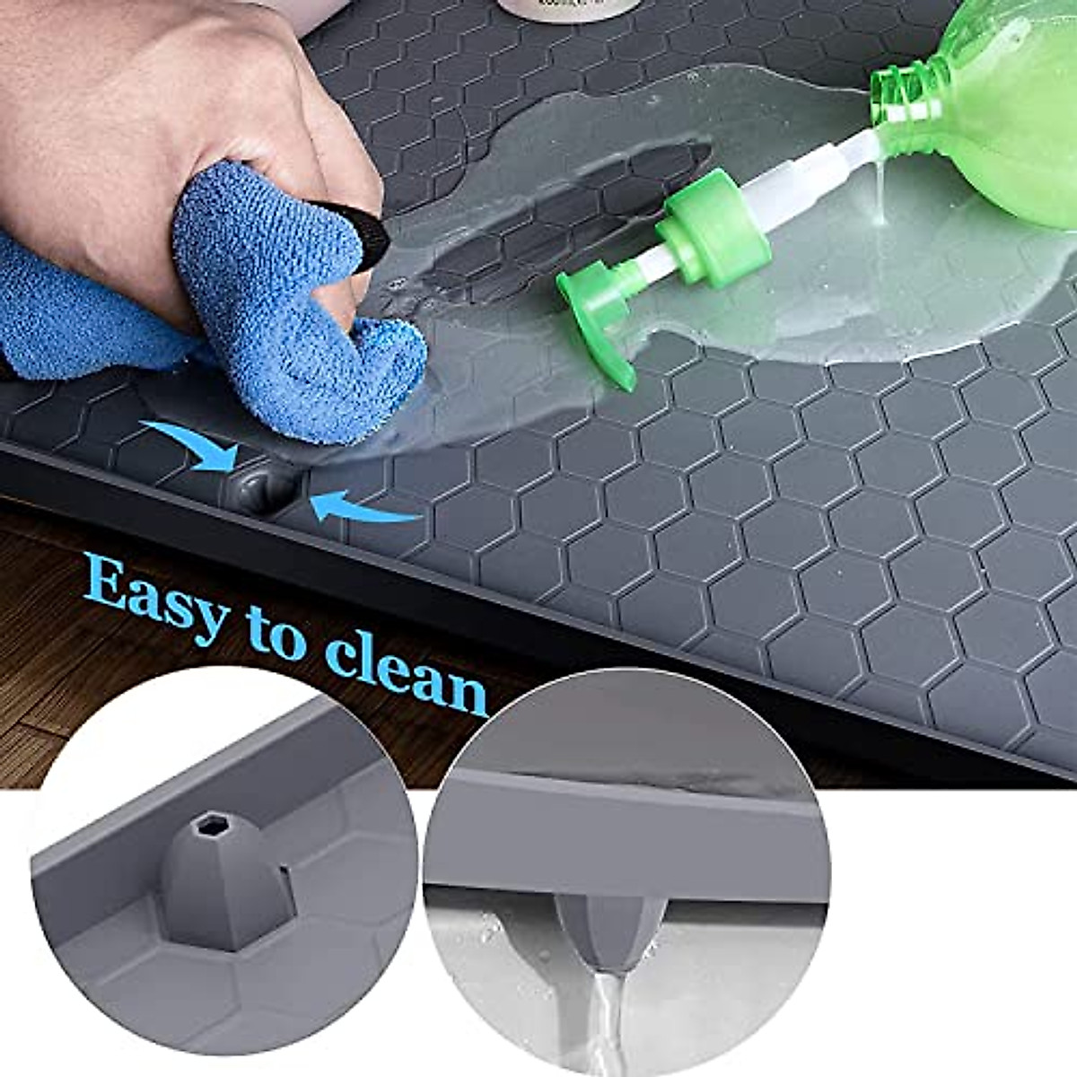 Under Sink Mat, Kitchen Waterproof Cabinet Liner 34" x 22" Flexible Silicone Under Sink Liner, Sink Mats for Bottom of Kitchen Sink Liner Drip Tray with Drain Hole, Kitchen Bathroom Cabinet Mat