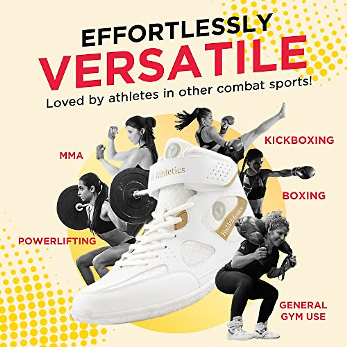 Yes! Athletics Champion1 Wrestling Shoes for Women and Girls - Lightweight, Durable MMA, Weightlifting, Boxing Shoes for Women - Gold, Size 6