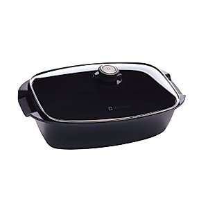 Swiss Diamond Roasting Pan with Lid - HD Nonstick Diamond Coated Aluminum Roaster Includes Lid Dishwasher & Oven Safe Roaster - Large Turkey, Ham, Chicken Roaster Pan - 8.3"x13" (5.3 Qt)- Grey