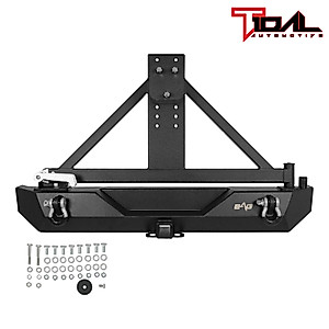 Tidal Heavy Duty Rear Bumper with Tire Carrier and Hitch Receiver Fit for 87-06 Wrangler TJ YJ