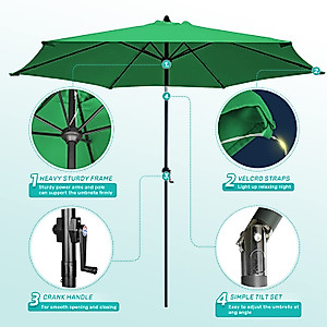 HIPPUS Led Patio Umbrellas 9FT Umbrella Outdoor Patio,with Colour LED Lights, Waterproof,Premium Table Umbrella Outdoor Patio,6 Steel Ribs, Dark Green
