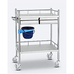 Utility Cart Lab Serving Cart, Medical Cart 2-Layer，Stainless Steel Lab Medical Car with Drawers and Dirt Bucket Mobile Trolley Serving Equipment with Drawers and Silent Omnidirectional Wheel (Size :
